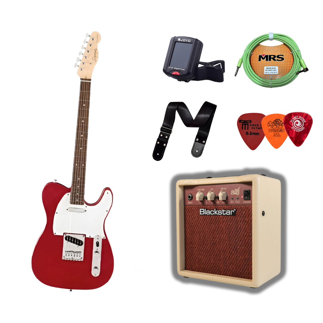 Paquete Guitarra Electrica Squier Telecaster Rojo y Amplificador Black
